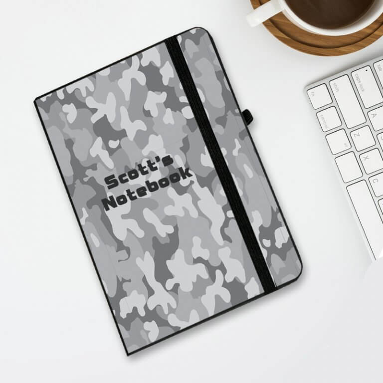 A5 Holly Notebook - Camo Greyscale - Personalised Notebook